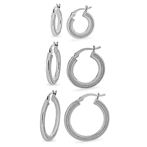 Click here for Sterling Silver Rhodium Plated Glitter Hoop Earrin... prices