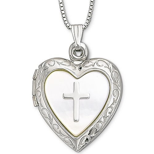 Click here for Mother-of-Pearl Heart & Cross Locket Pendant Neckl... prices