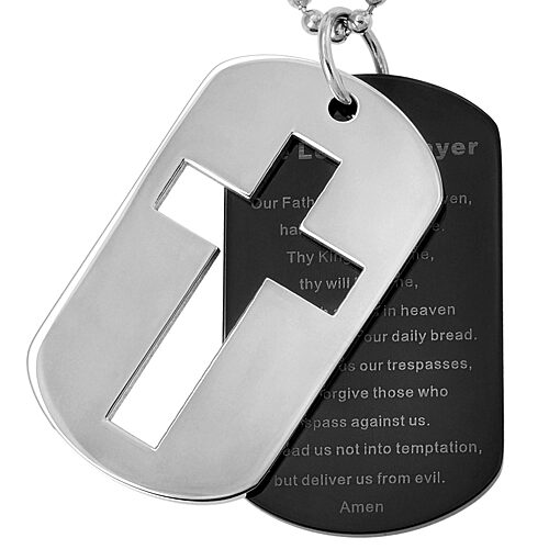 Click here for Stainless Steel Lords Prayer & Cross Dog Tags  One... prices