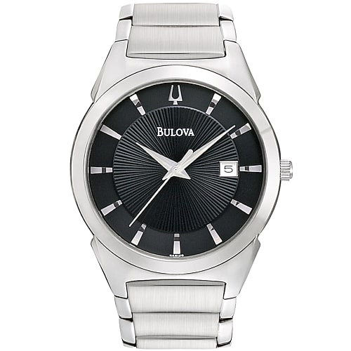 Click here for Bulova Steel Bracelet Date Window Black Dial Mens... prices