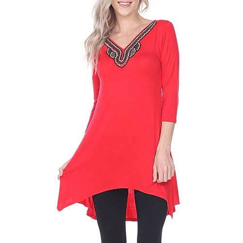 Click here for White Mark Tonya Womens V Neck 3/4 Sleeve Embellis... prices