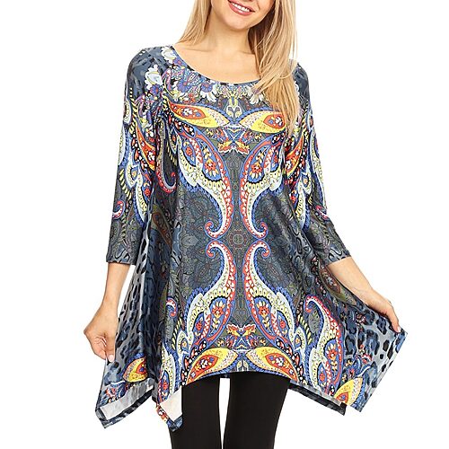 Click here for Womens White Mark Marlene Blue Novelty Print Tunic prices