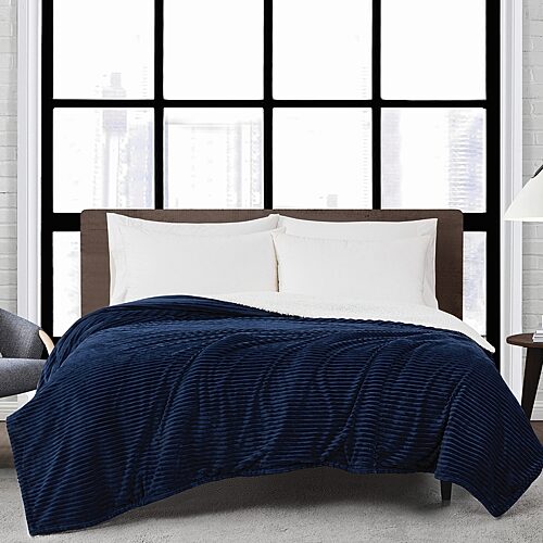 Click here for London Fog Plush Large Corduroy Blanket  King - Bl... prices