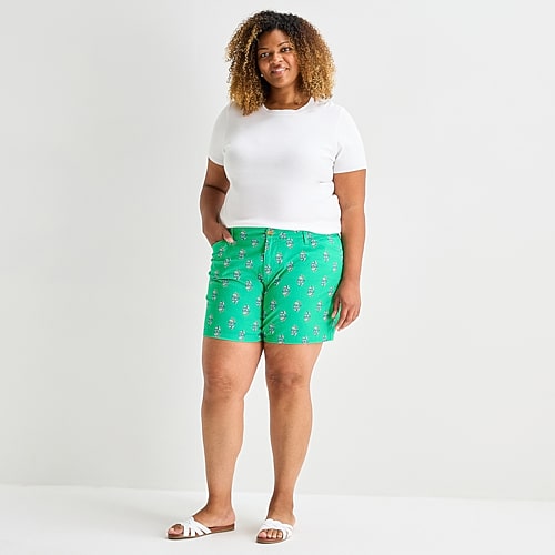 Click here for St. Johns Bay Womens 6 Mid Rise Plus Chino Short... prices