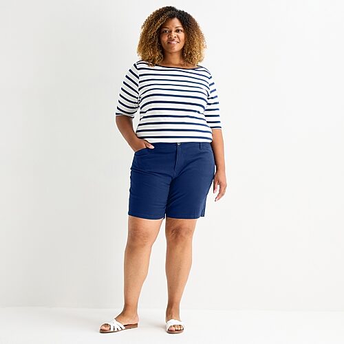 Click here for St. Johns Bay Womens 8 Mid Rise Plus Chino Short... prices