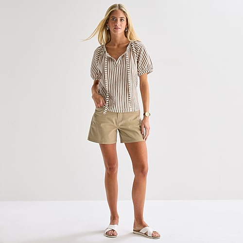 Click here for St. Johns Bay Womens 5 Chino Short  16  Beige prices