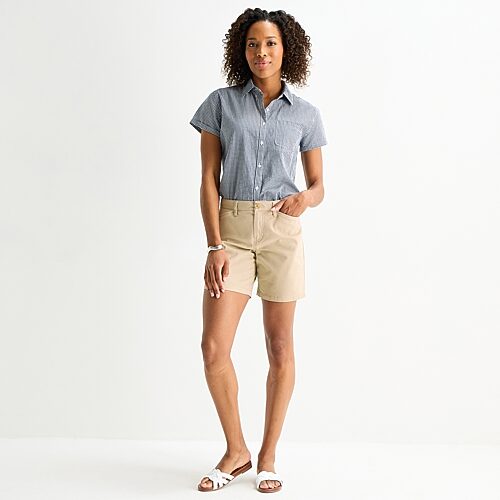 Click here for St. Johns Bay Womens 7 Chino Short  12  Beige prices
