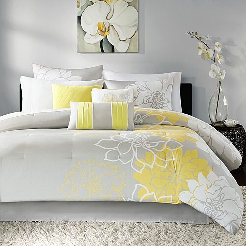 Madison Park Lola 7-Pc. Comforter Set  King - Taupe Grey/Yellow
