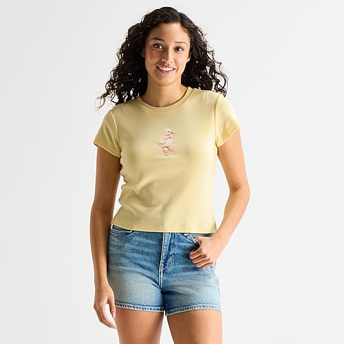 Click here for Duck Baby Tee Womens Juniors Crew Neck Short Sleev... prices