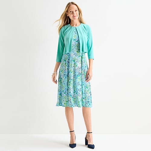 Click here for Danny & Nicole Womens Midi Floral Jacket Dress  X-... prices