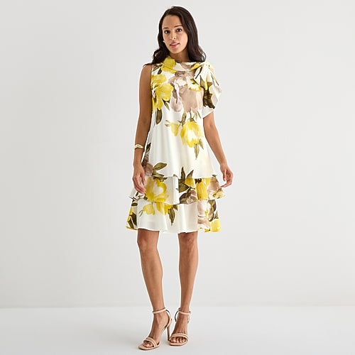 Click here for Robbie Bee Womens Asymmetrical Neck Sleeveless Flo... prices