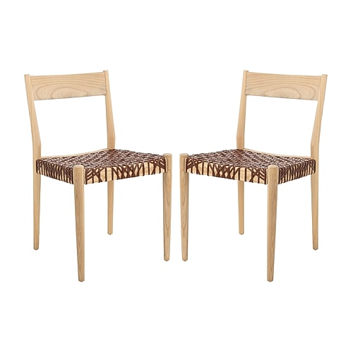 Pranit Dining Chair with Woven Leather Seat - Set of 2  One Size  Brown