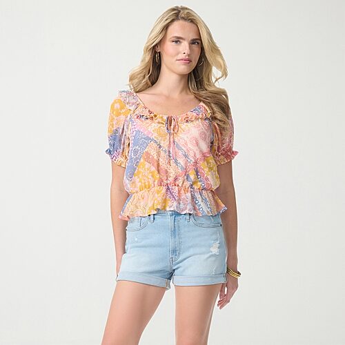 Click here for JS Jessica Simpson Womens Split Tie Neck Short Sle... prices