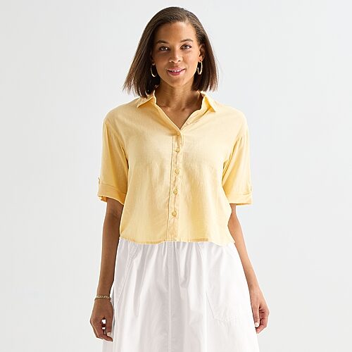 Click here for Liz Claiborne Linen Womens Short Sleeve Blouse  X-... prices