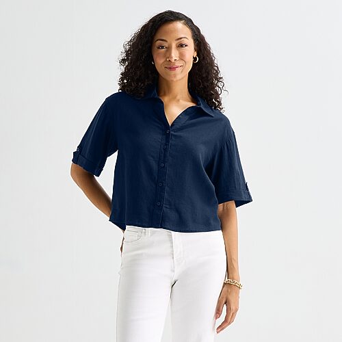 Click here for Liz Claiborne Linen Womens Short Sleeve Blouse  La... prices