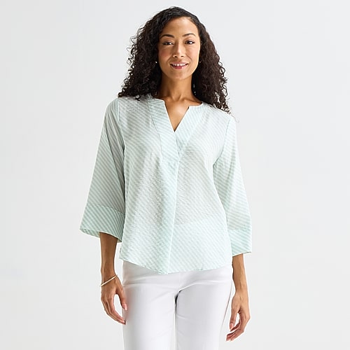Click here for Liz Claiborne Womens Split Crew Neck 3/4 Sleeve Tu... prices