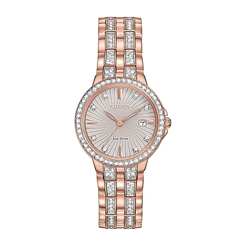 Click here for Citizen Womens Eco-Drive Crystal Accent Rose Gold-... prices