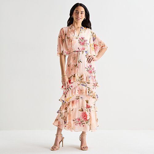 Click here for Melonie T Womens V Neck Short Sleeve Flutter Maxi... prices