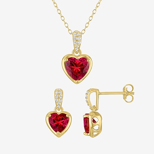 Click here for Womens Lab Created Red Ruby 14K Gold Over Silver H... prices