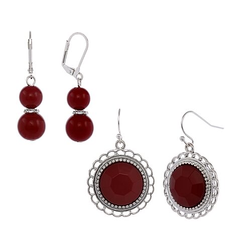Click here for Mixit Silver Tone Womens Red 2 Pair Earring Set  O... prices