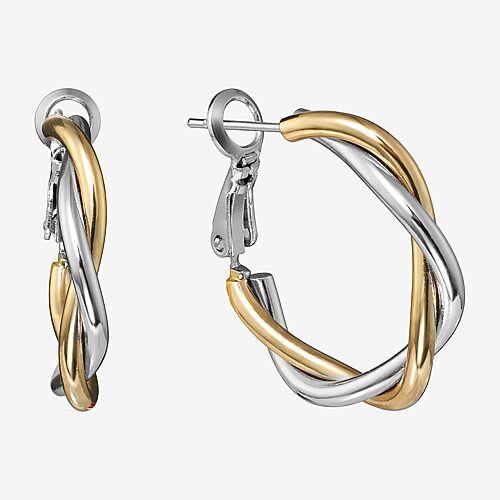 Click here for Athra Fine Silver Plated Two-Tone Braided Hoop Ear... prices