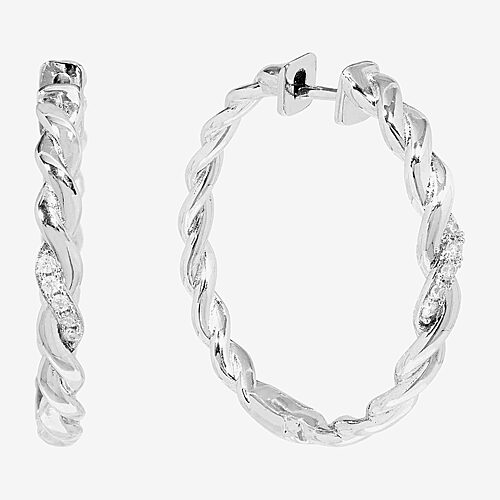Silver Reflections Braided Womens Cubic Zirconia 33.7mm Hoop Earrings  One Size