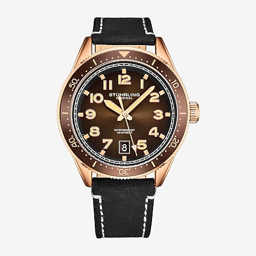 Click here for Stuhrling Mens Black Leather Strap Watch 3989.4  O... prices