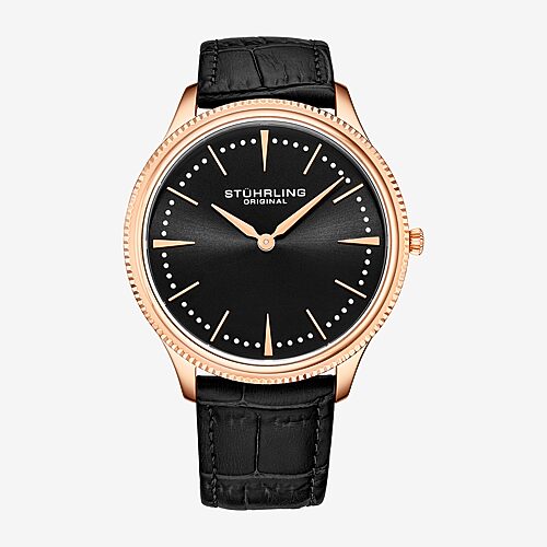 Click here for Stuhrling Mens Black Leather Strap Watch 3984.4  O... prices