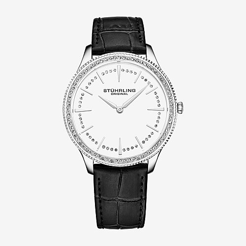 Click here for Stuhrling Womens Black Leather Strap Watch 3985.1... prices