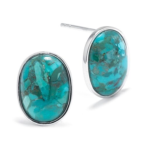 Click here for Enhanced Turquoise Sterling Silver Oval Stud Earri... prices