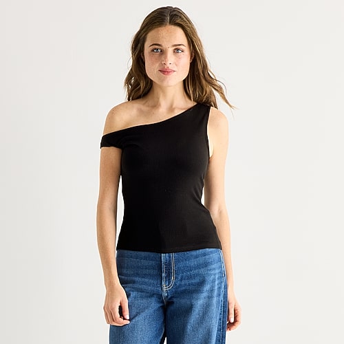 Click here for Arizona Womens Juniors Asymmetrical Neck Sleeveles... prices