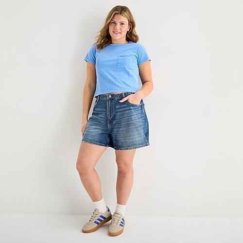 Click here for Arizona Womens 5 Mid Rise Juniors Plus Denim Short... prices