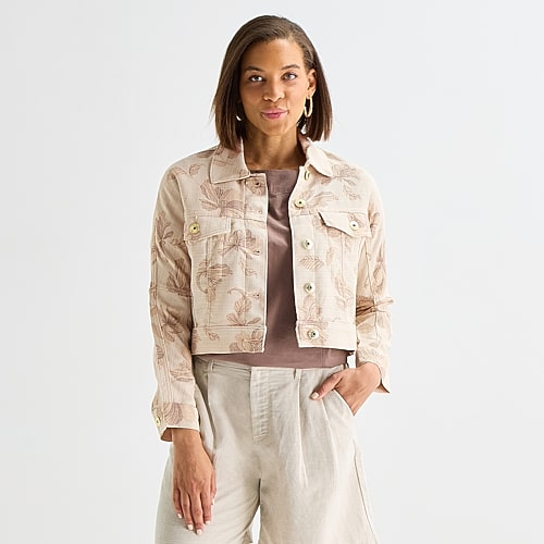Click here for Liz Claiborne Floral Womens Lightweight Cropped Ja... prices