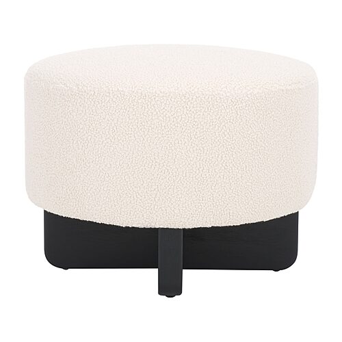 Riah Boucle Round Ottoman - Off white / black