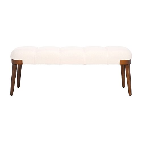 Maila Velvet Wooden Bench  One Size  White