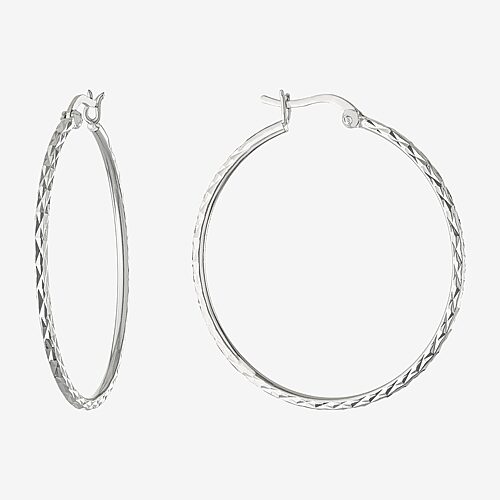 Click here for Fine Silver Plated 40MM Diamond Cut Hoop Earrings prices