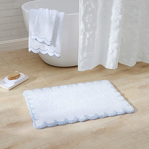 Peri Home Scallop Cotton Bath Rug  30 x 20 - Blue
