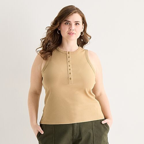 Click here for a.n.a Womens Plus Henley Neck Sleeveless Tank Top... prices