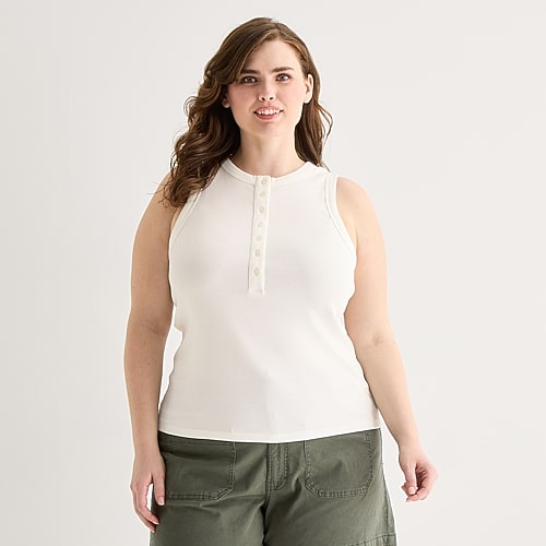 Click here for a.n.a Womens Plus Henley Neck Sleeveless Tank Top... prices