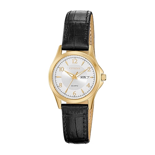 Click here for Citizen Quartz Womens Black Leather Strap Watch Eq... prices