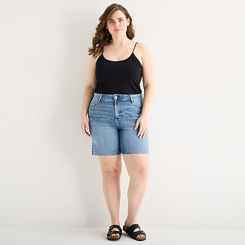 Click here for a.n.a Embellished Womens Plus High Rise 5 Denim Sh... prices