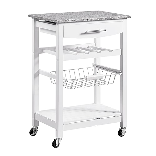 Roger Granite Top Kitchen Island  One Size  White