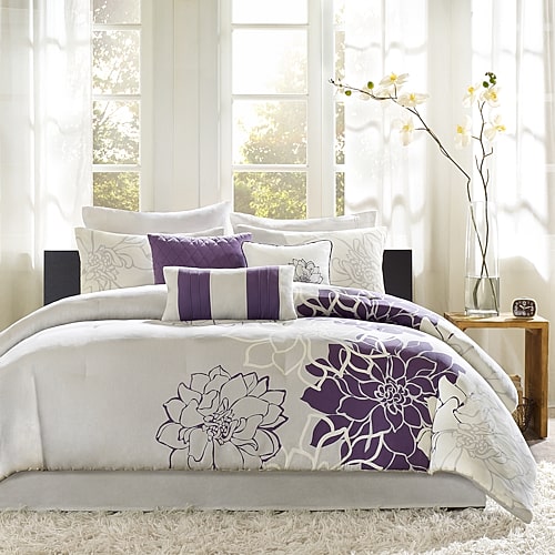Madison Park Lola 7-Pc. Comforter Set  Queen - Taupe Grey/Purple