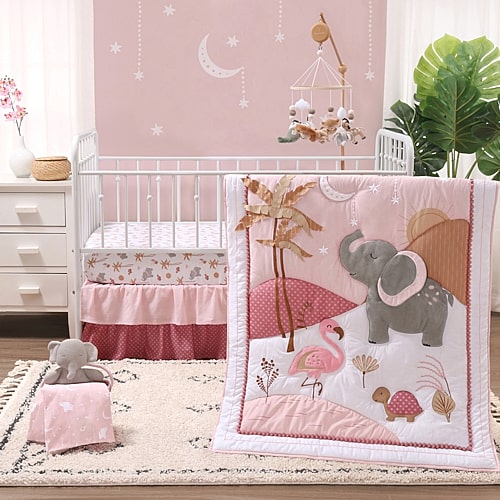 The Peanutshell Organic Safari Oasis 4-pc. Crib Bedding Set  One Size  Pink