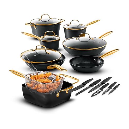 Armor Max Gold 20 Piece Hard Anodized Ultra Release Cookware Set - Black