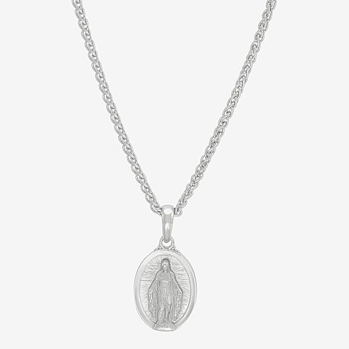 Click here for Virgin Mary Mens Sterling Silver Oval 18 Inch Pend... prices