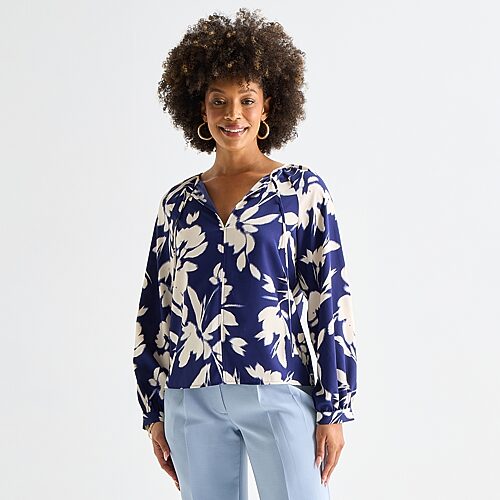 Click here for Worthington Womens Split Tie Neck Long Sleeve Blou... prices