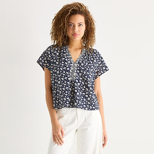 Click here for A.N.A Womens Split Crew Neck Short Sleeve Blouse... prices