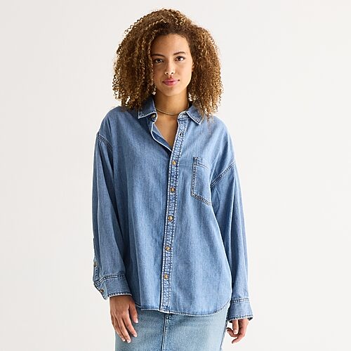 Click here for a.n.a Womens Cuffed Long Sleeve Oversized Button-D... prices