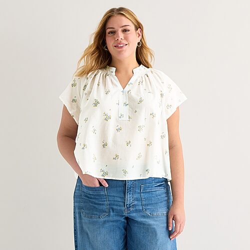 Click here for a.n.a Womens Plus Split Crew Neck Short Sleeve Blo... prices
